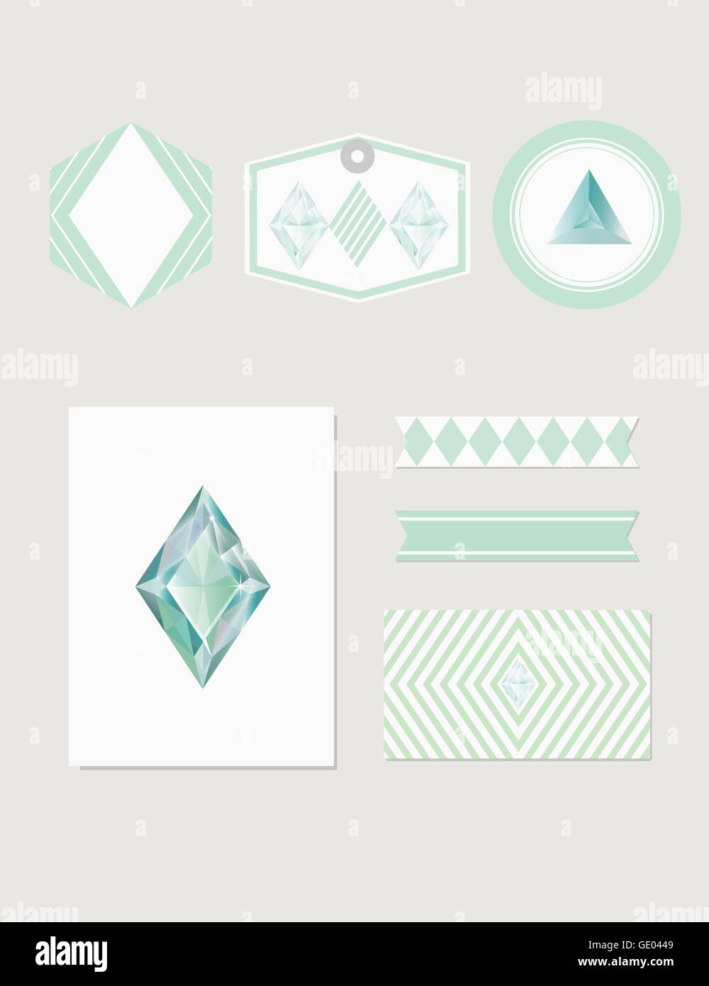 Set of label, tag, postcard, business card with stripes and diamonds ...