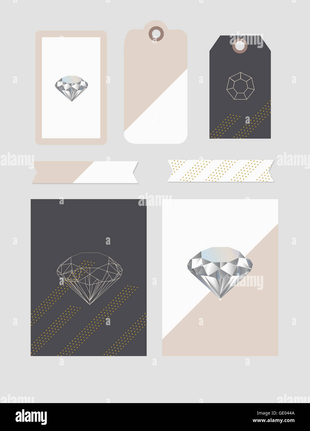 Set of various labels, tags, postcard and business cards with diamonds ...