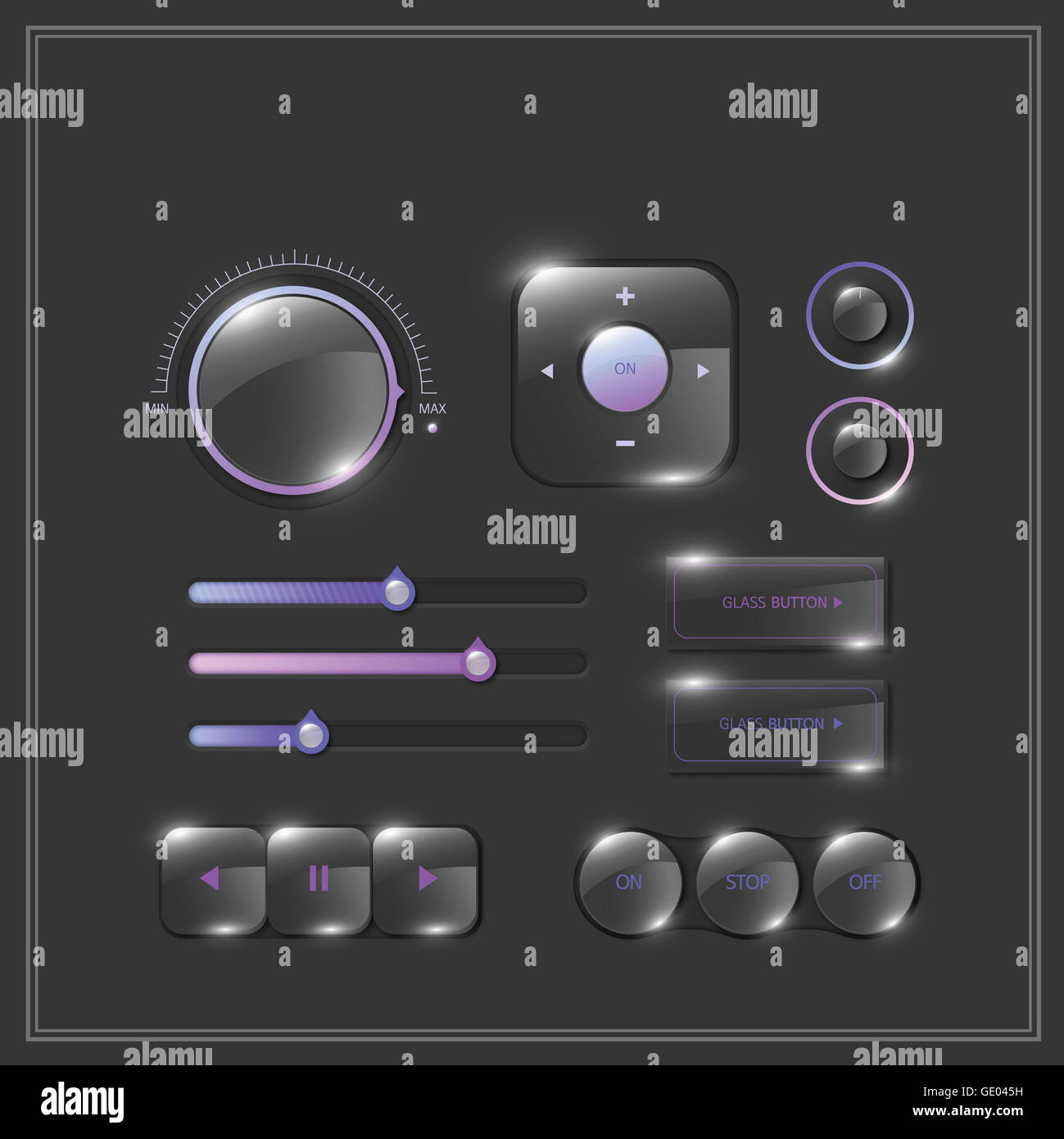 Illustration of operation dials and buttons with purple Stock Photo - Alamy