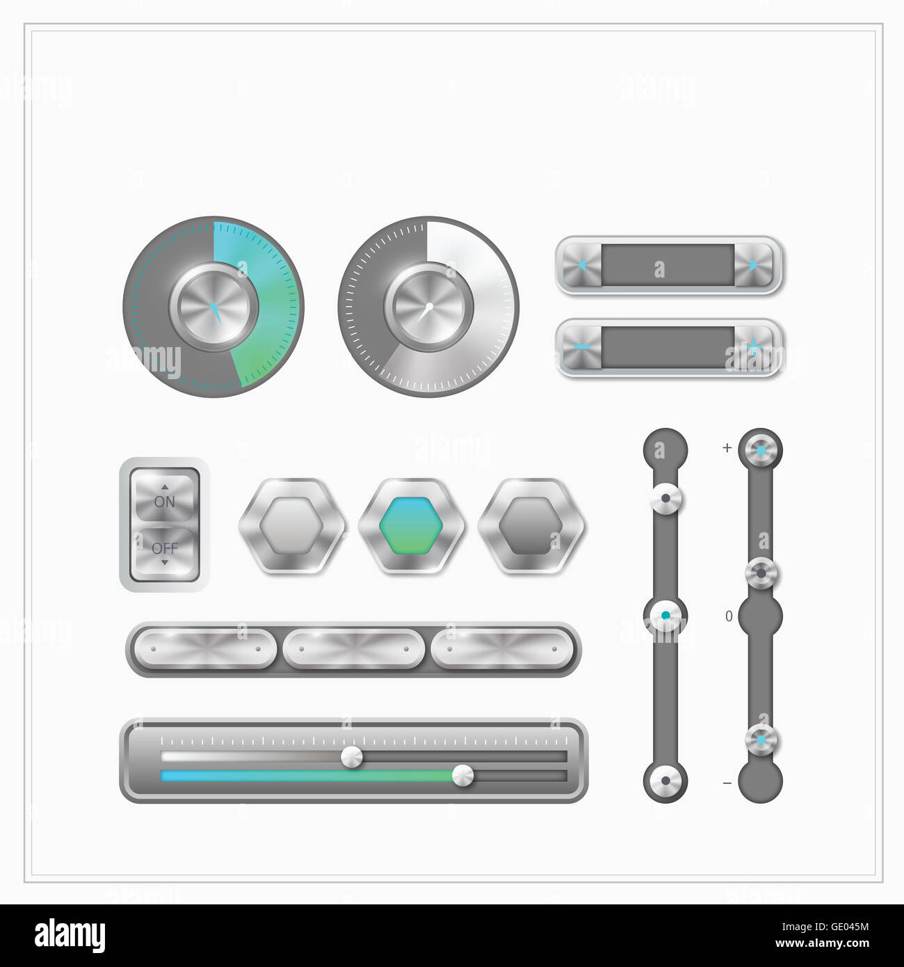 Illustration of metallic operation buttons and dials Stock Photo - Alamy