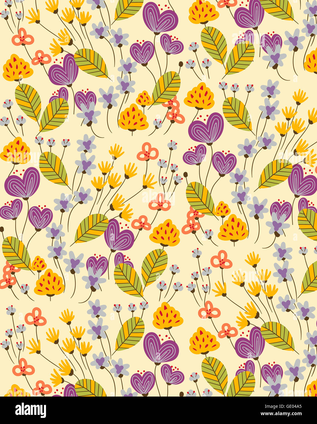 Background of diary cover with fancy flowers, leaves and hearts Stock ...