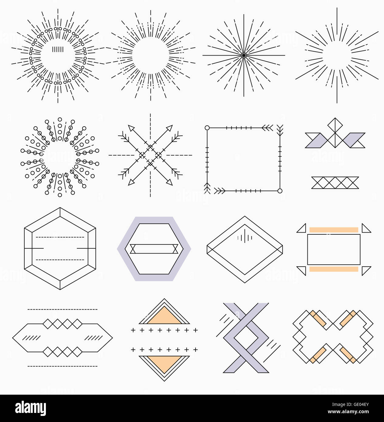 Various label stickers with geometric figures in line illustration ...