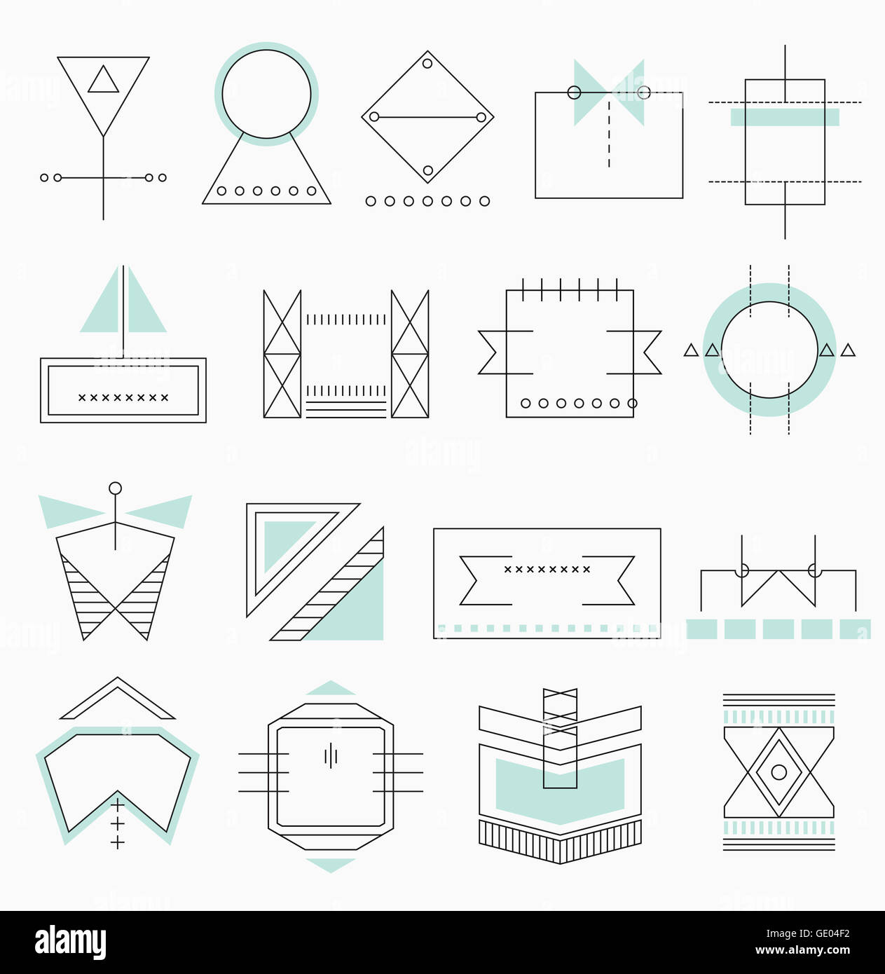 Various label stickers with geometric figures in line illustration ...