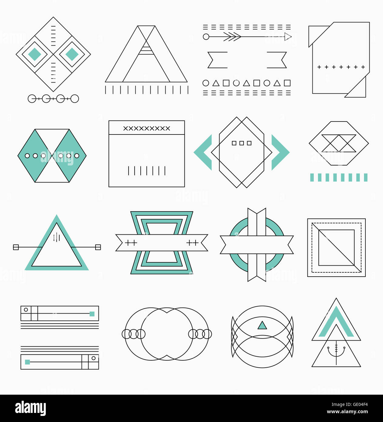 Various label stickers with geometric figures in line illustration ...