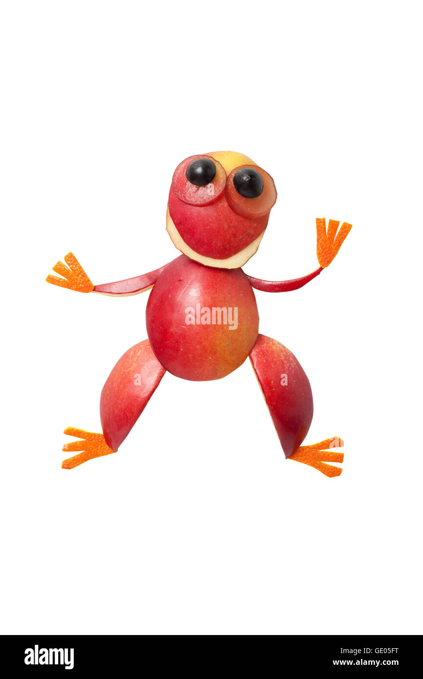 Frog in funny pose made of apple on white background Stock Photo - Alamy
