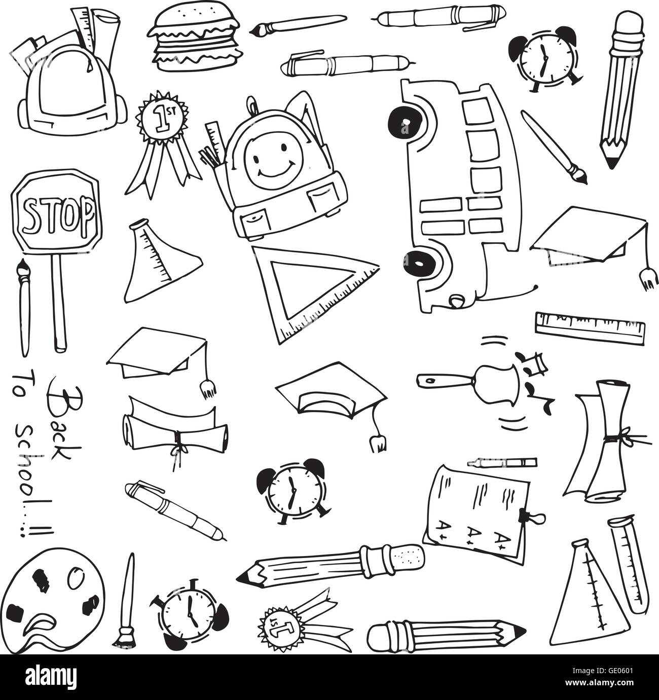 Hand draw classroom supplies doodles Stock Vector Images - Alamy