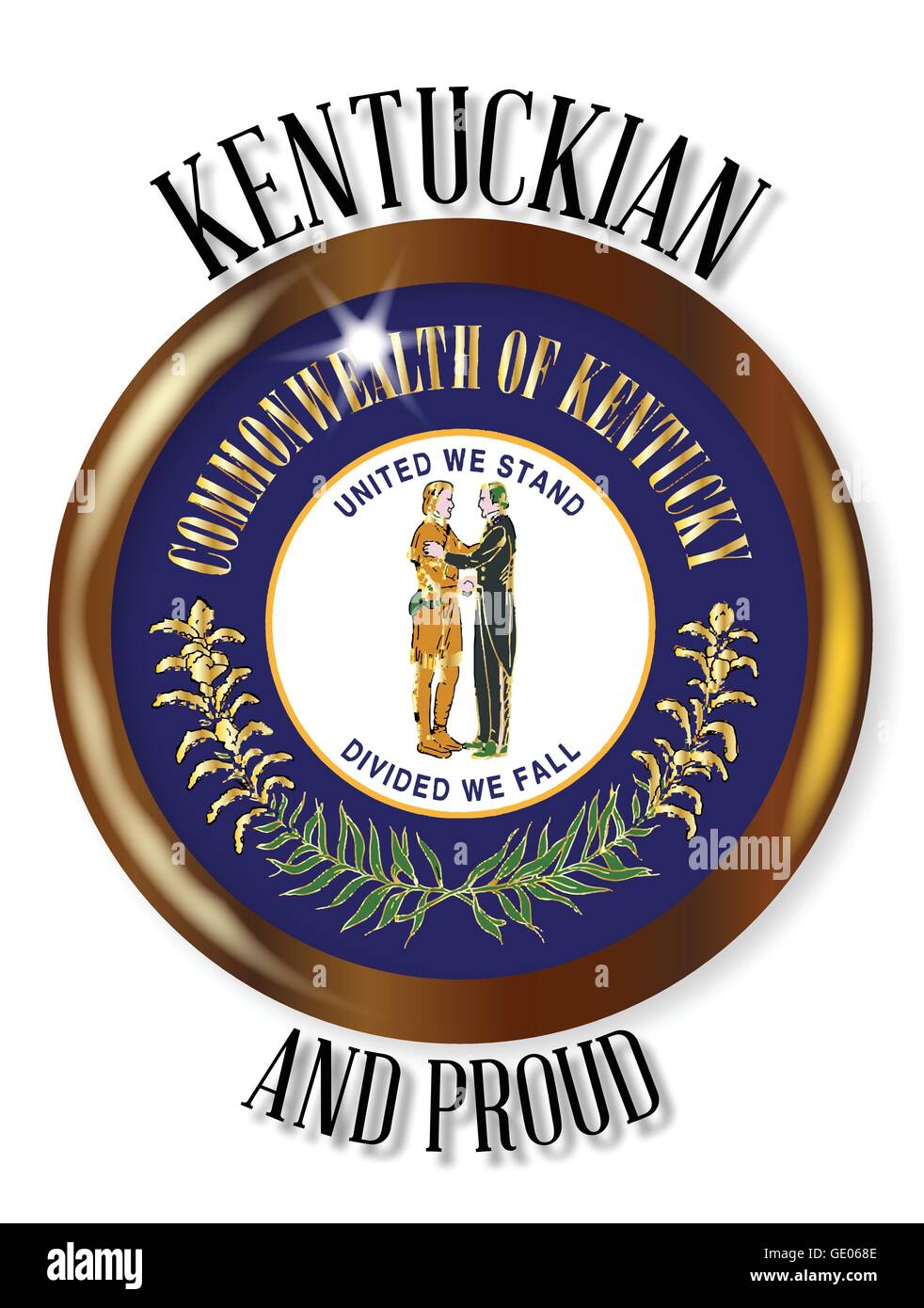 Kentucky state flag button with a circular border over a white ...
