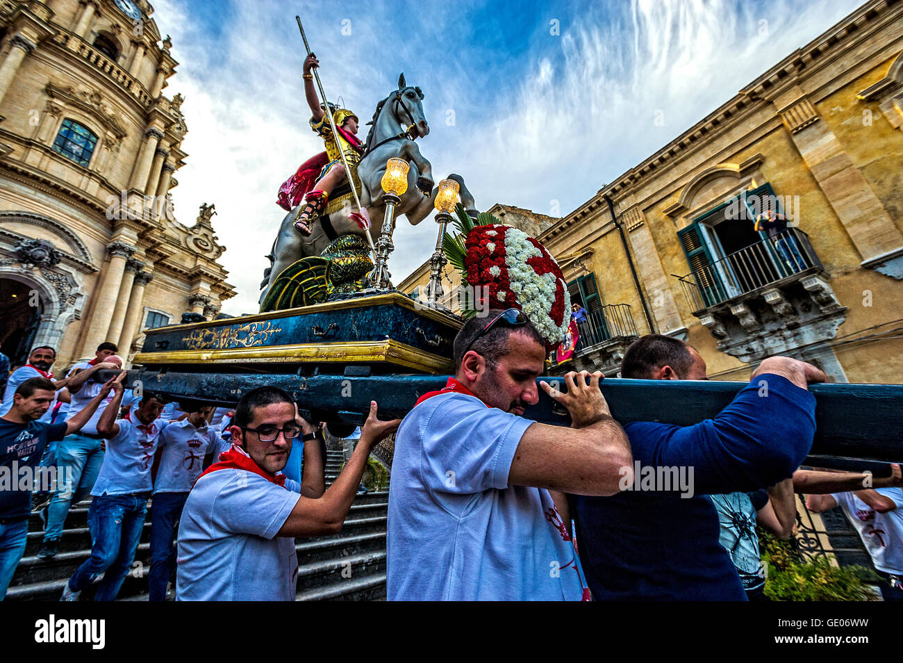 Italy Sicily Ragusa IBla San Giorgio feast - the statue of Saint George ...