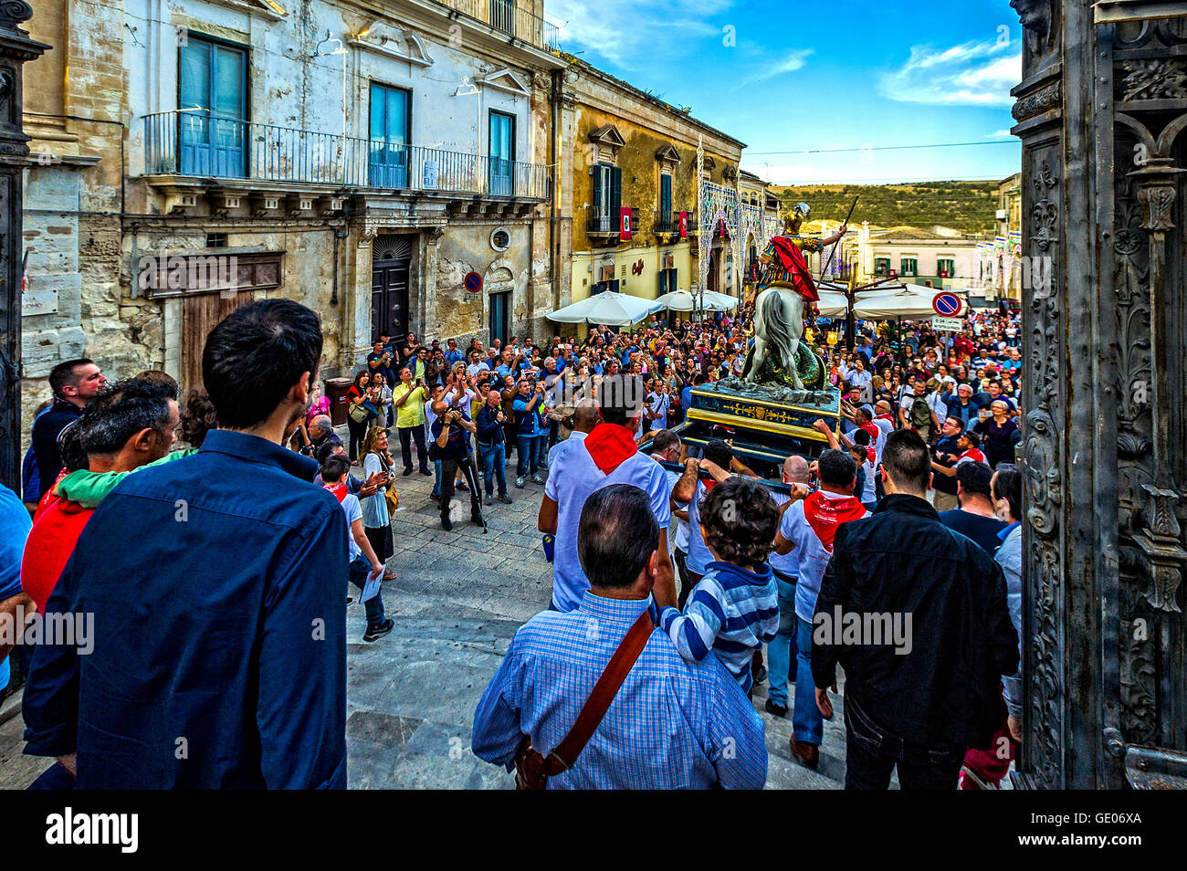 Italy Sicily Ragusa IBla San Giorgio feast - the statue of Saint George ...