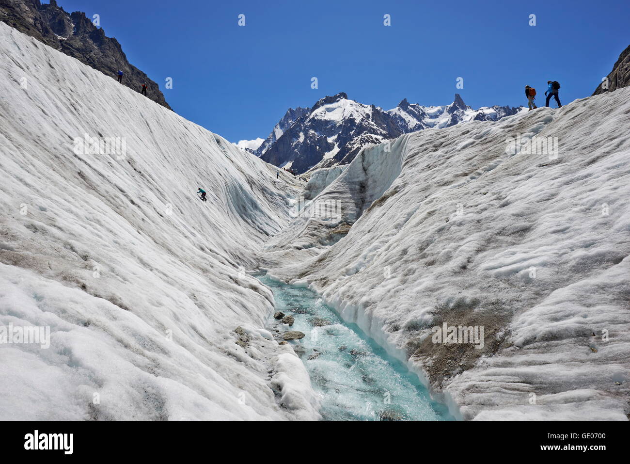 geography / travel, France, Running water on the Mer de Glace glacier ...