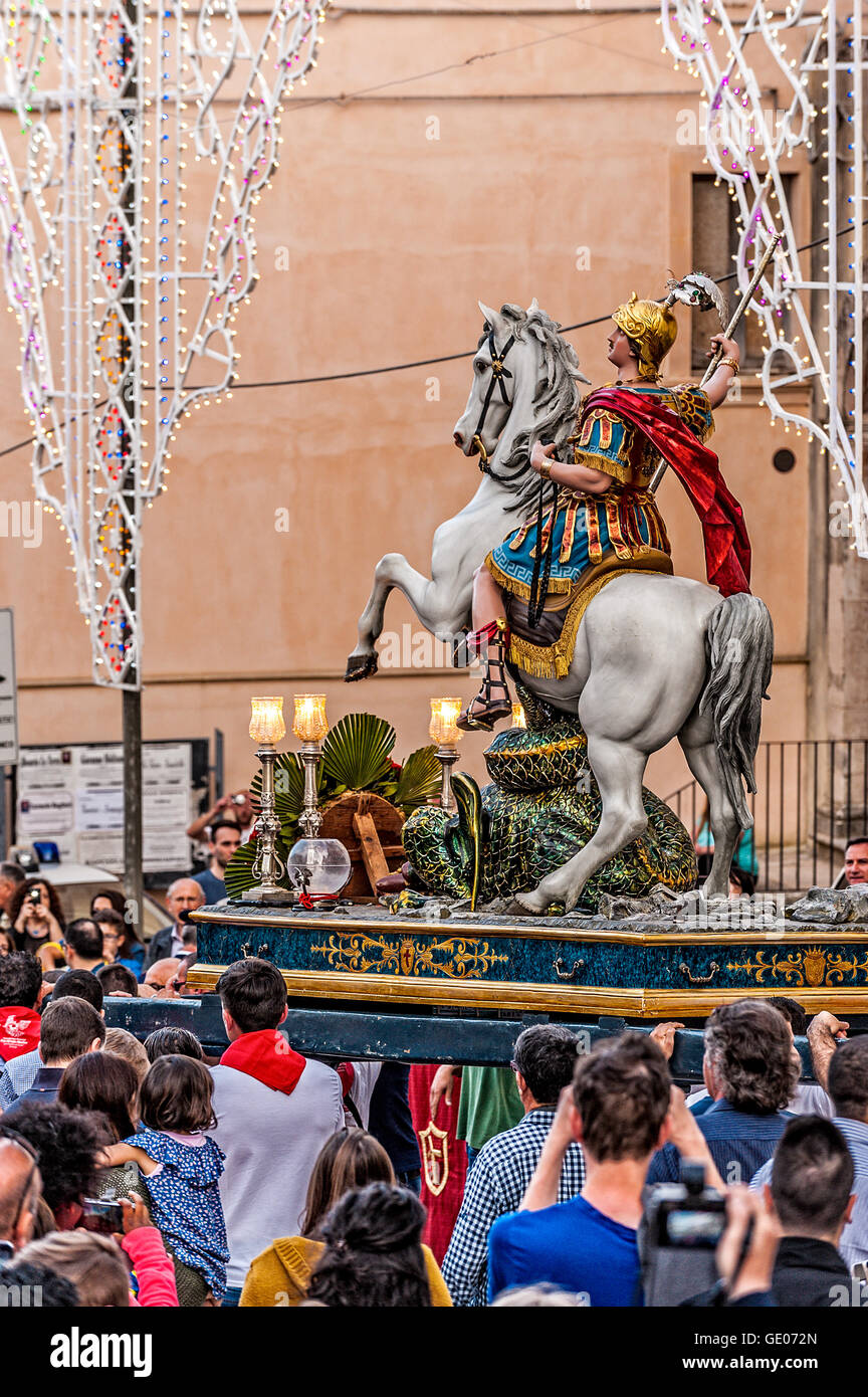Italy Sicily Ragusa IBla San Giorgio feast - the statue of Saint George ...