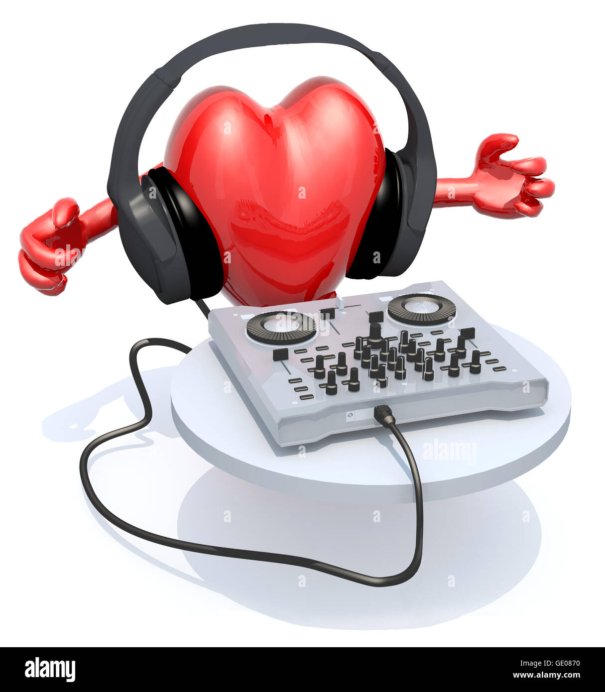 big heart with dj headset in front of consolle, 3d illustration Stock ...