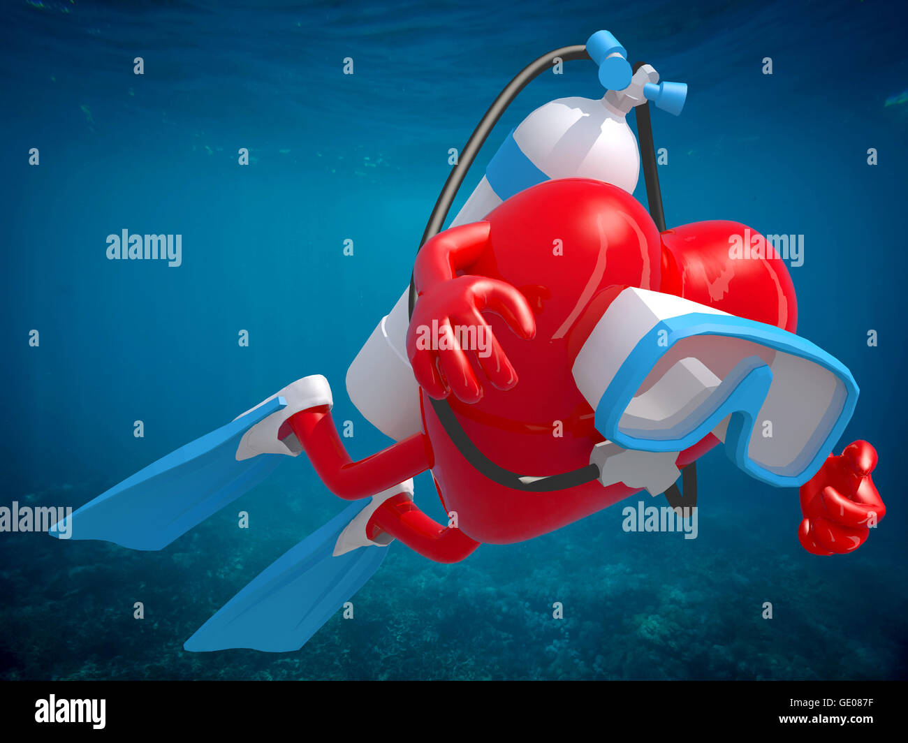 heart with diving goggles and flippers, 3d illustration Stock Photo - Alamy
