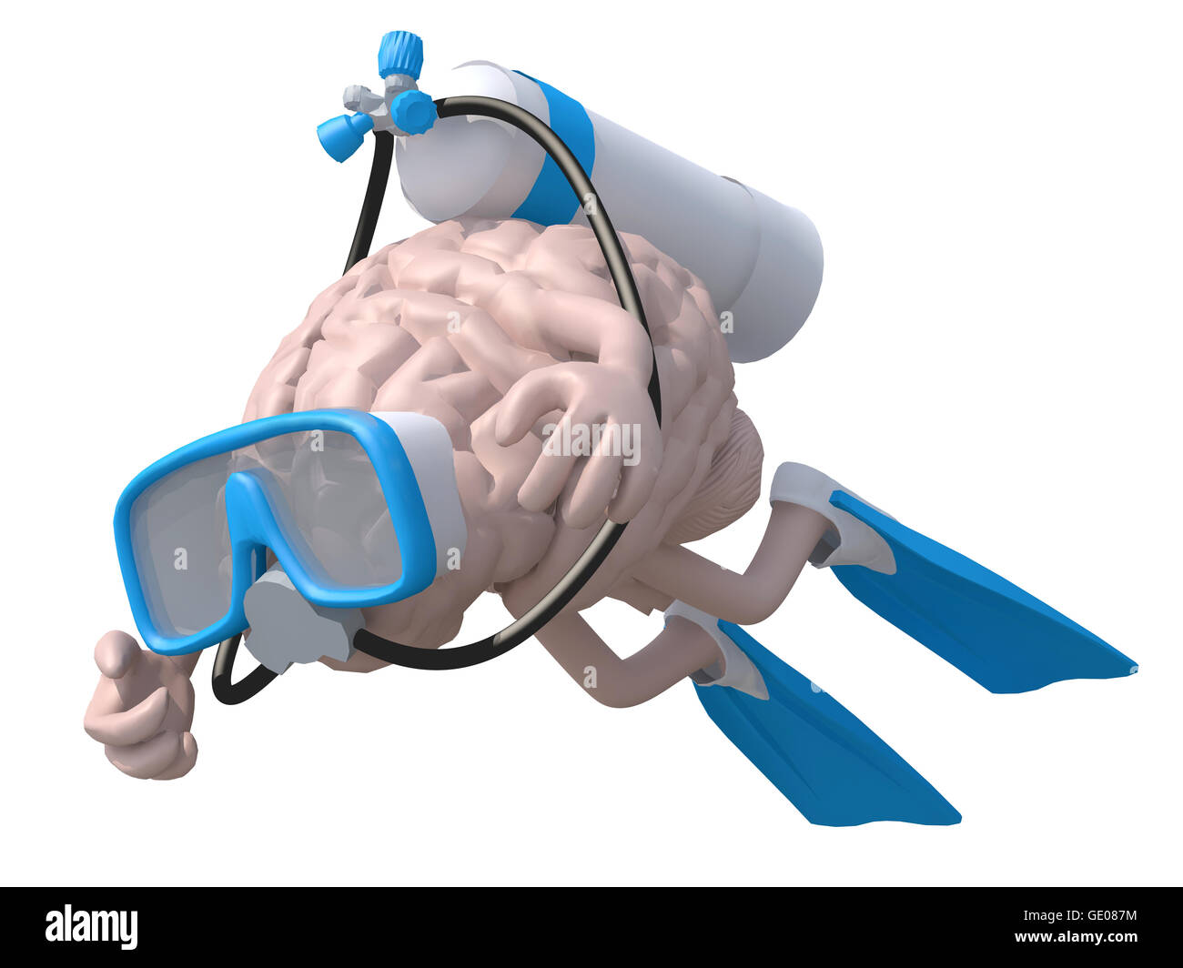 Human brain with diving goggles and flippers, 3d illustration Stock ...