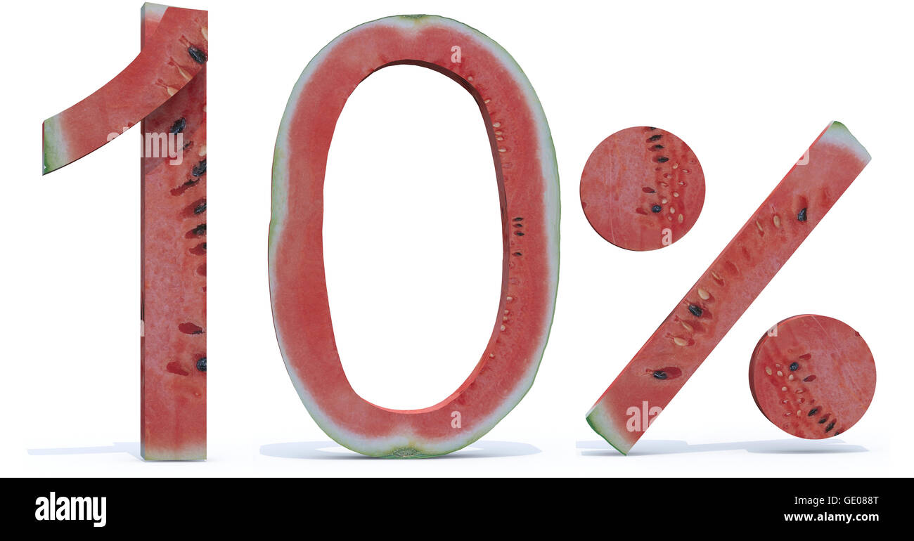 10 percent written made with watermelon, 3d illustration Stock Photo ...