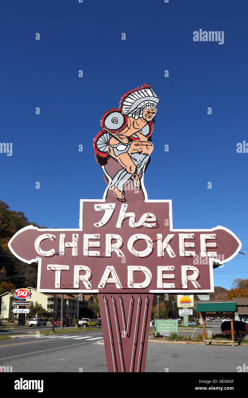 geography / travel, USA, North Carolina, Cherokee, promotional sign ...