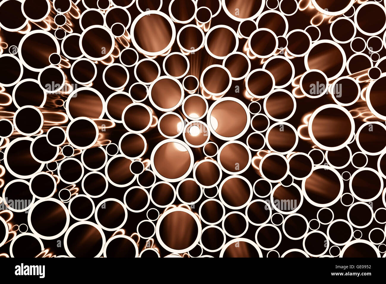 Copper round pipes, industrial background. 3d illustration Stock Photo ...