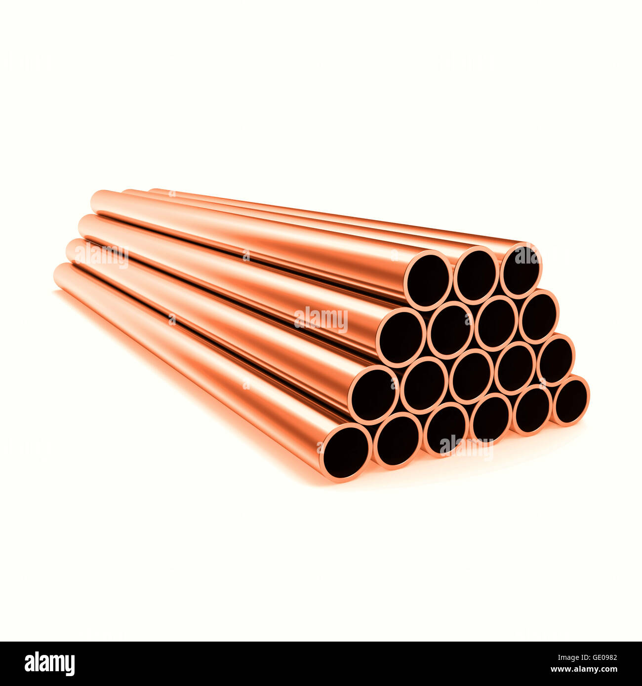 Copper round pipes, industrial background, isolated on white background ...
