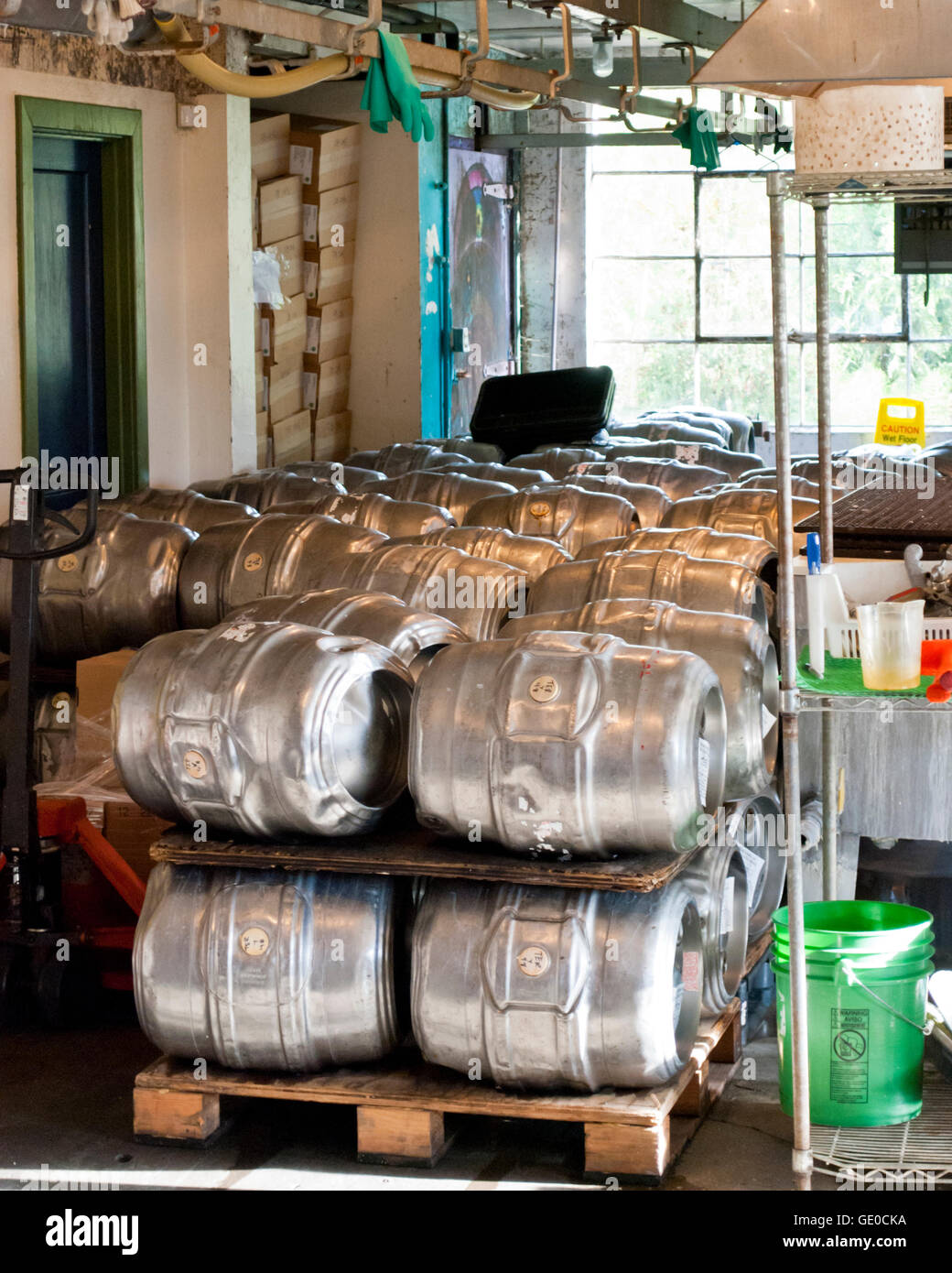 Steel casks stacked up Inside the brewhouse in McMenamins Edgefield ...