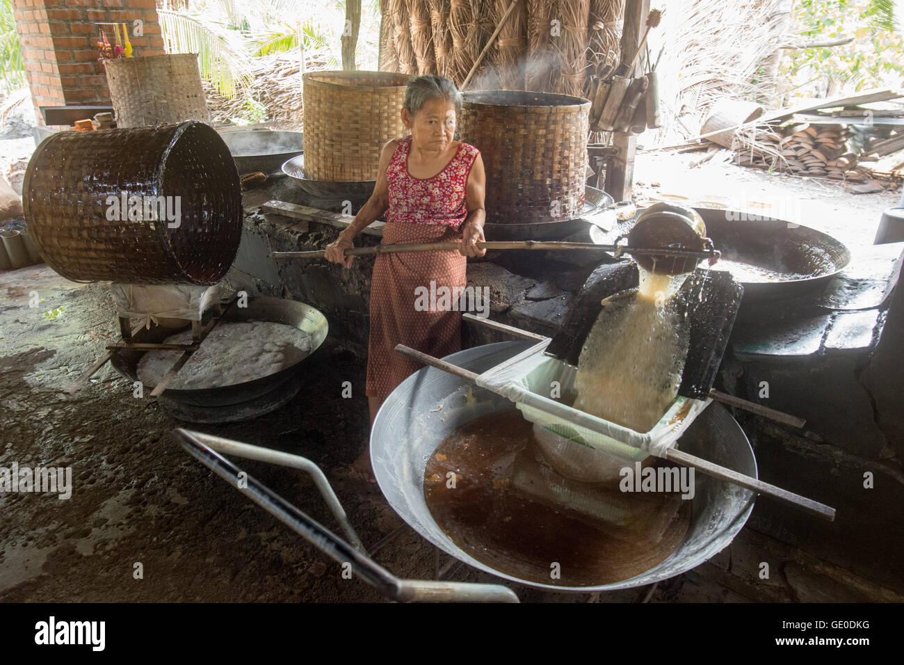 The Palm sugar production at a Plantation in the Town of Tha Kha in the ...