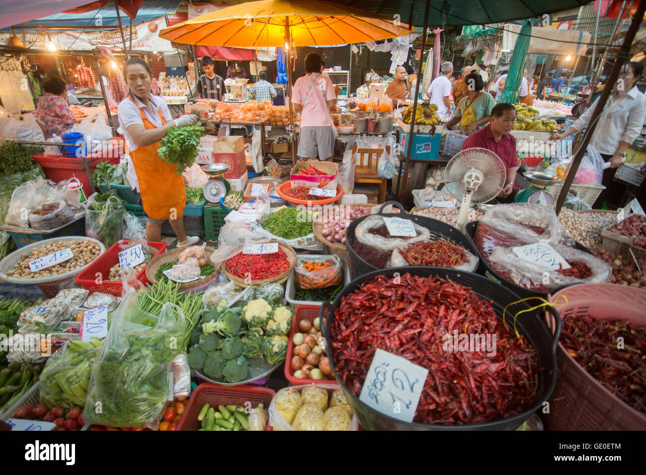 the morning Market in Nothaburi in the north of city of Bangkok in ...
