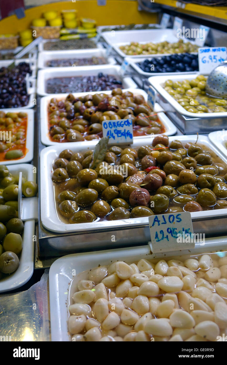 Olive bar in La Boqueria market Stock Photo - Alamy
