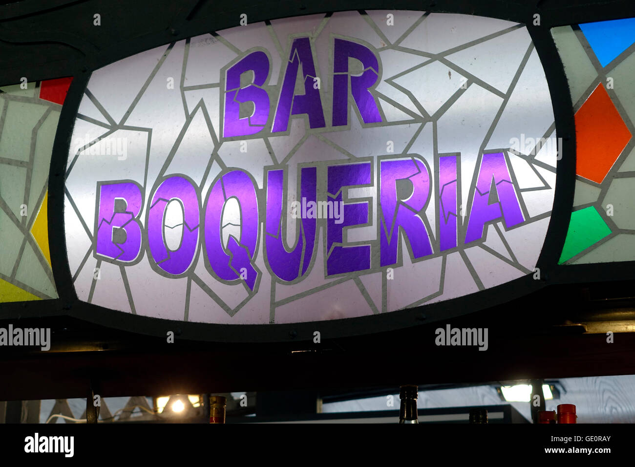 Sign for the famous Bar Boqueria in mercado de la Boqueria in Barcelona ...