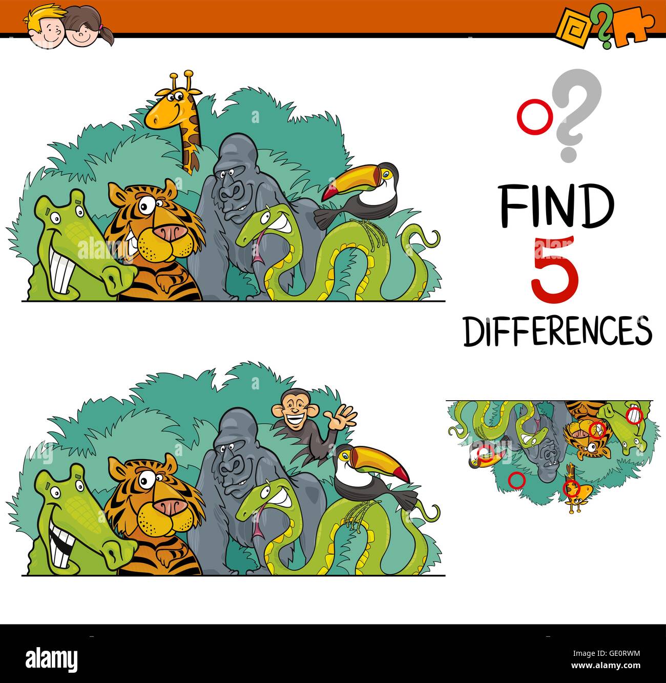 Cartoon Illustration of Finding Differences Educational Activity Task for Preschool Children ...