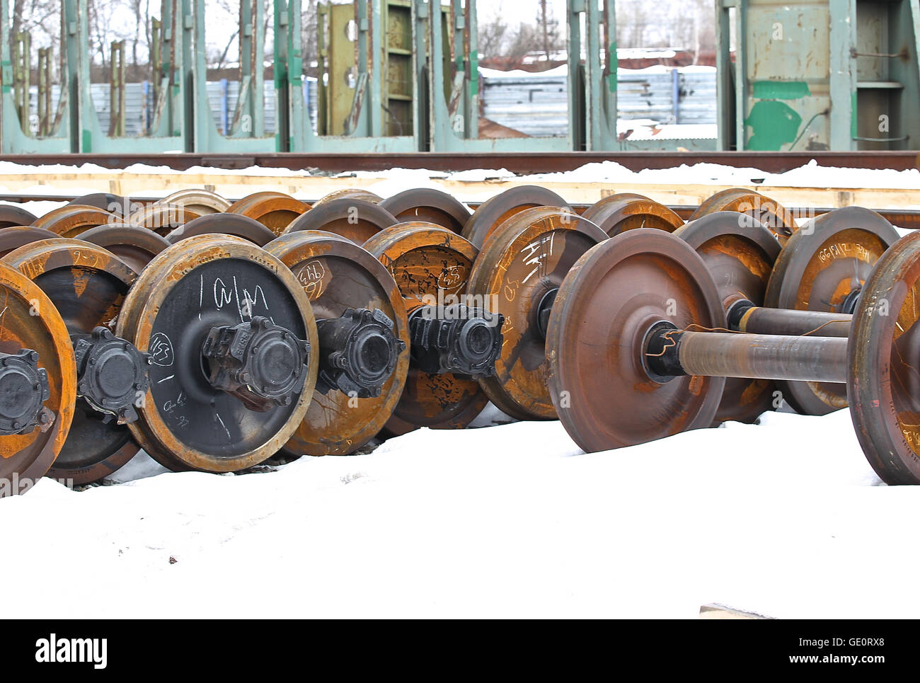 Railcar wheels on the axles of the wheelset as the element Stock Photo ...