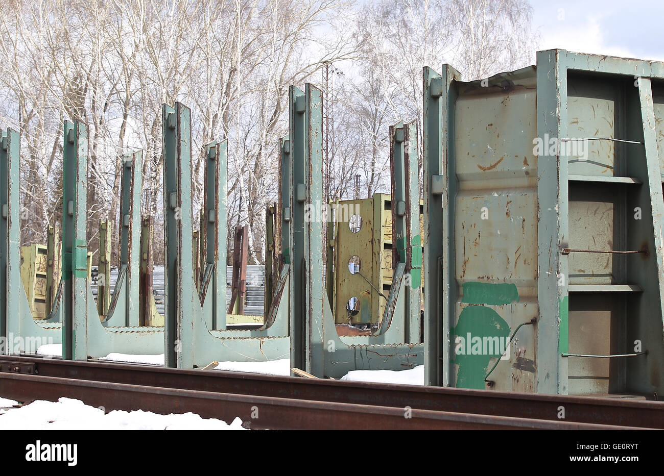 Old metal construction designed for cutting and dismantling of scrap ...