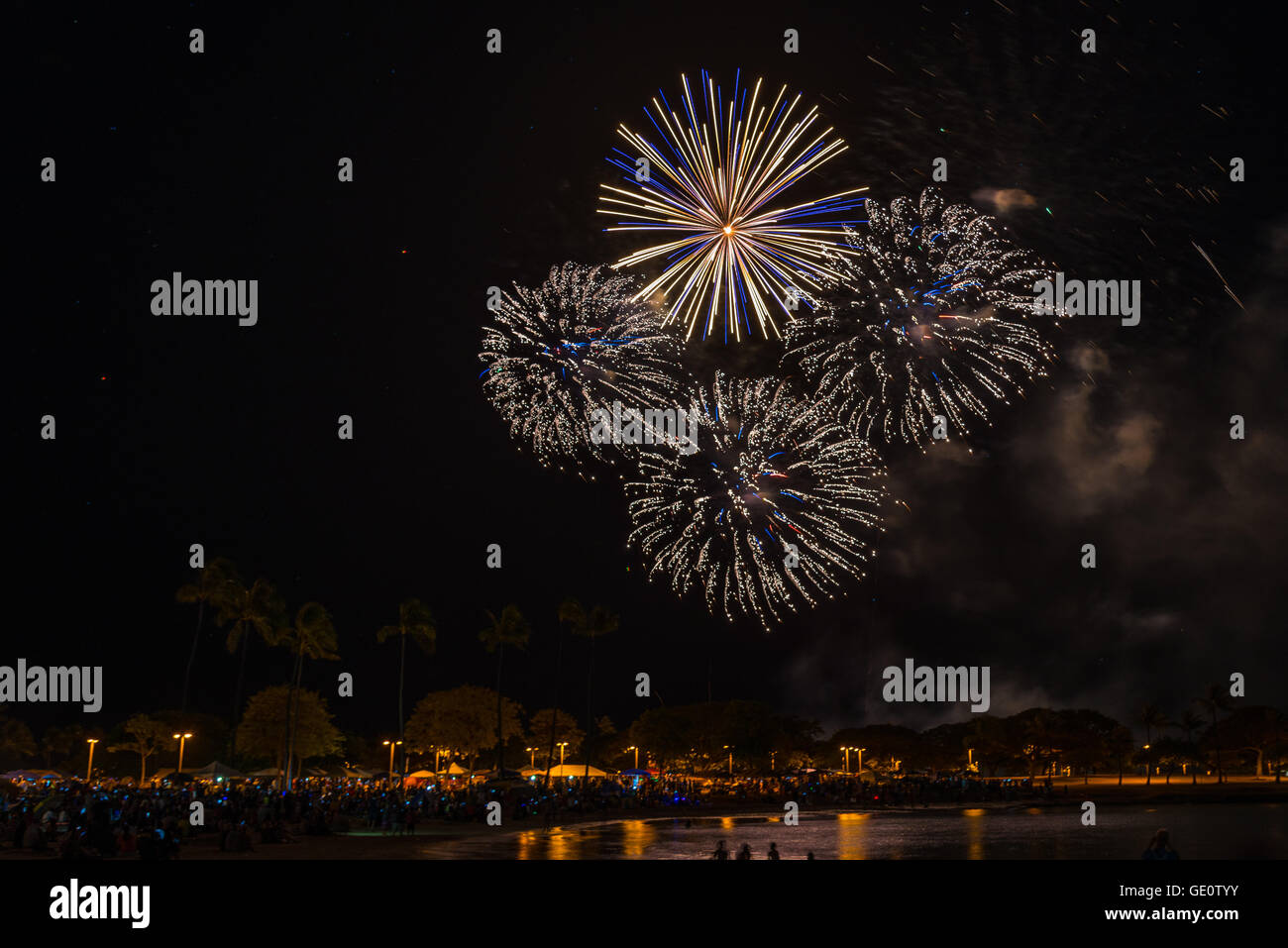 Fireworks in the night sky over Honolulu, Hawaii Stock Photo - Alamy