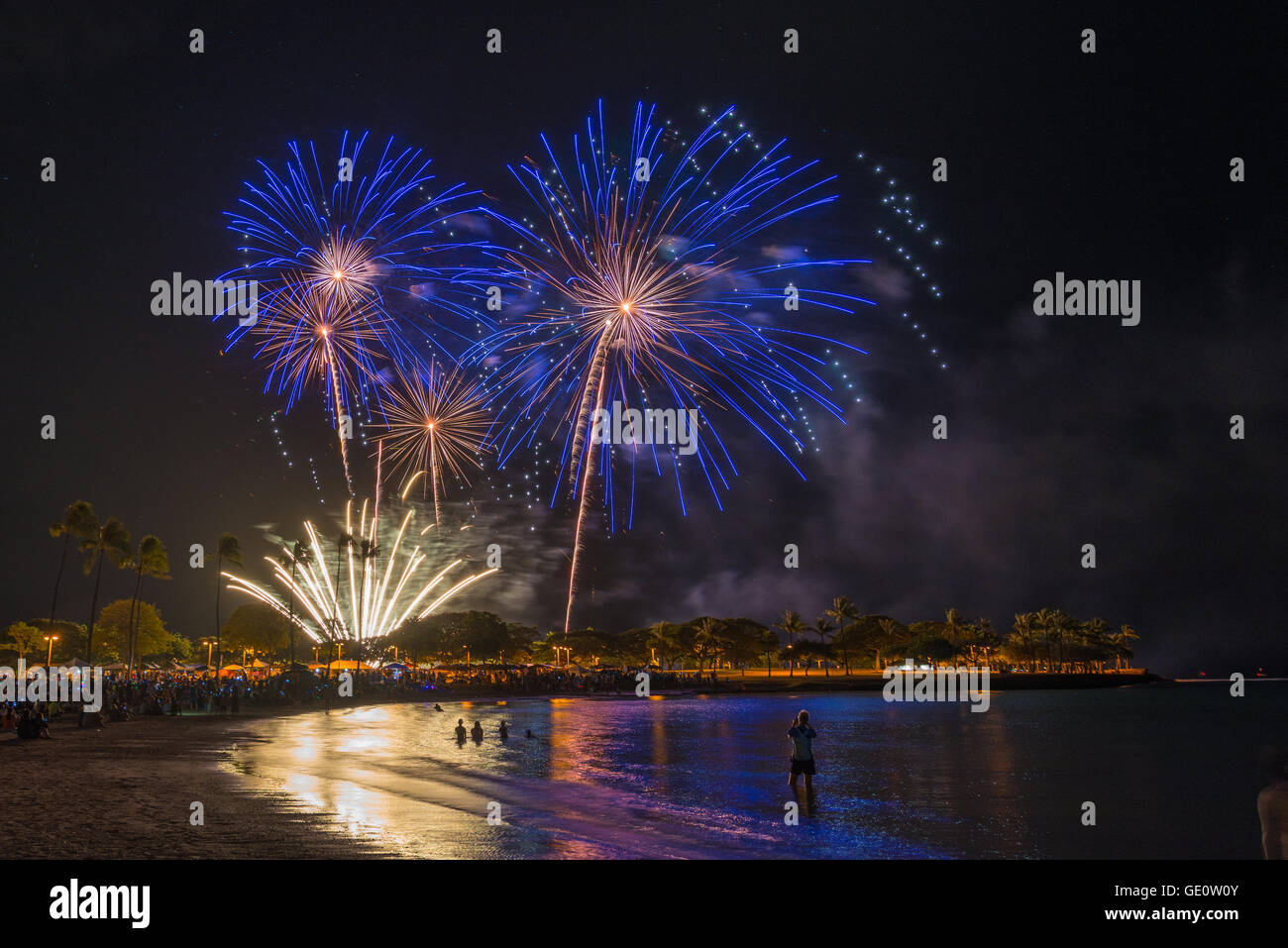Fireworks in the night sky over Honolulu, Hawaii Stock Photo - Alamy