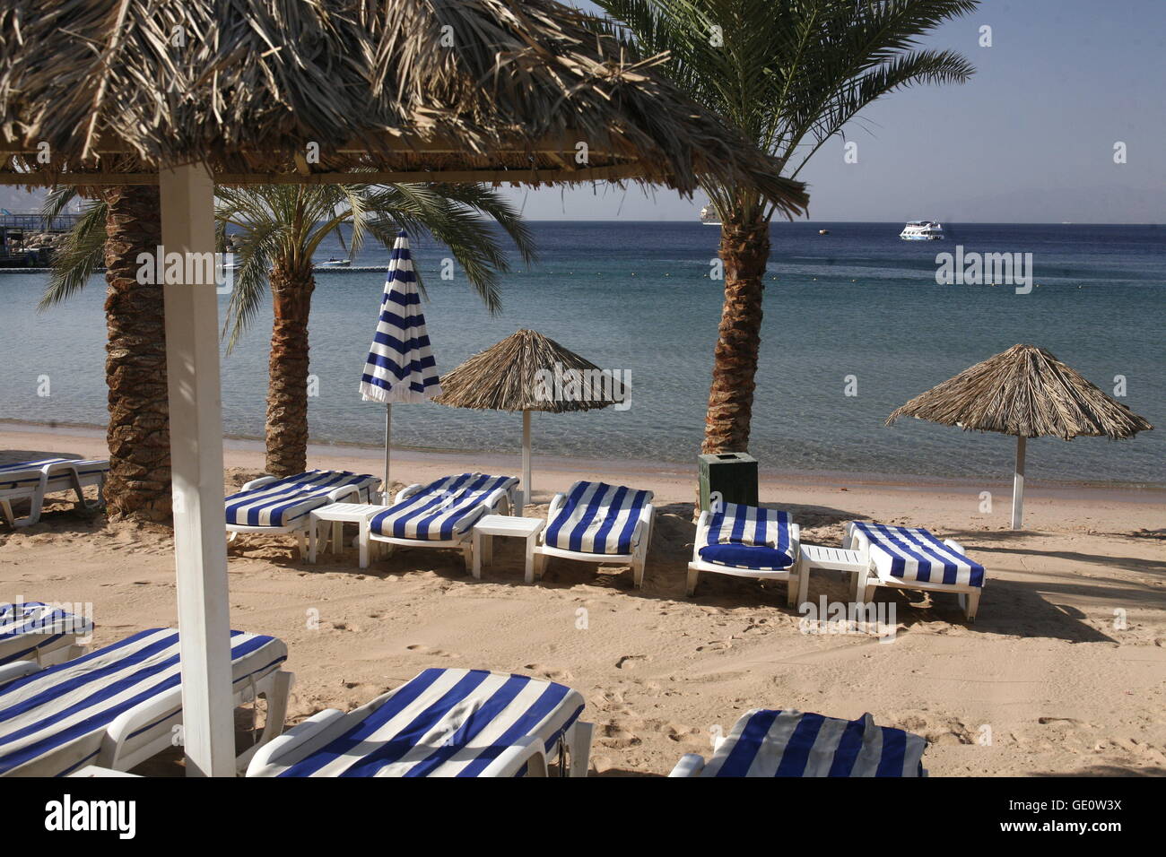 the coast with a Beach in the city of Aqaba on the red sea in Jordan in ...