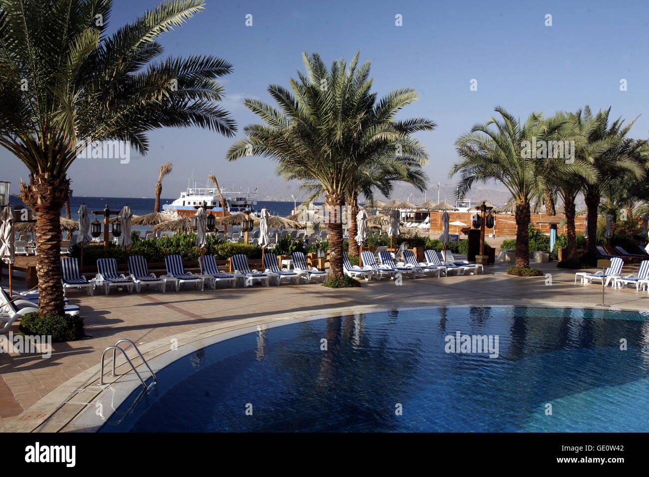 the coast with a Beach in the city of Aqaba on the red sea in Jordan in ...