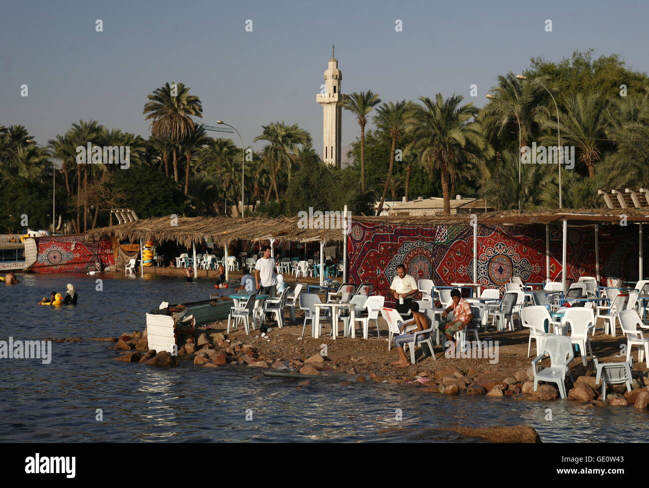 the coast with a Beach in the city of Aqaba on the red sea in Jordan in ...