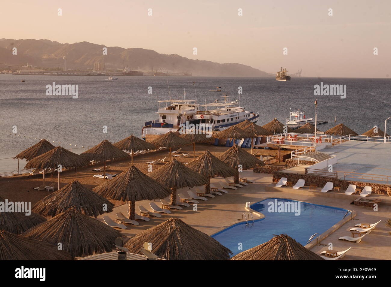 the coast with a Beach in the city of Aqaba on the red sea in Jordan in ...
