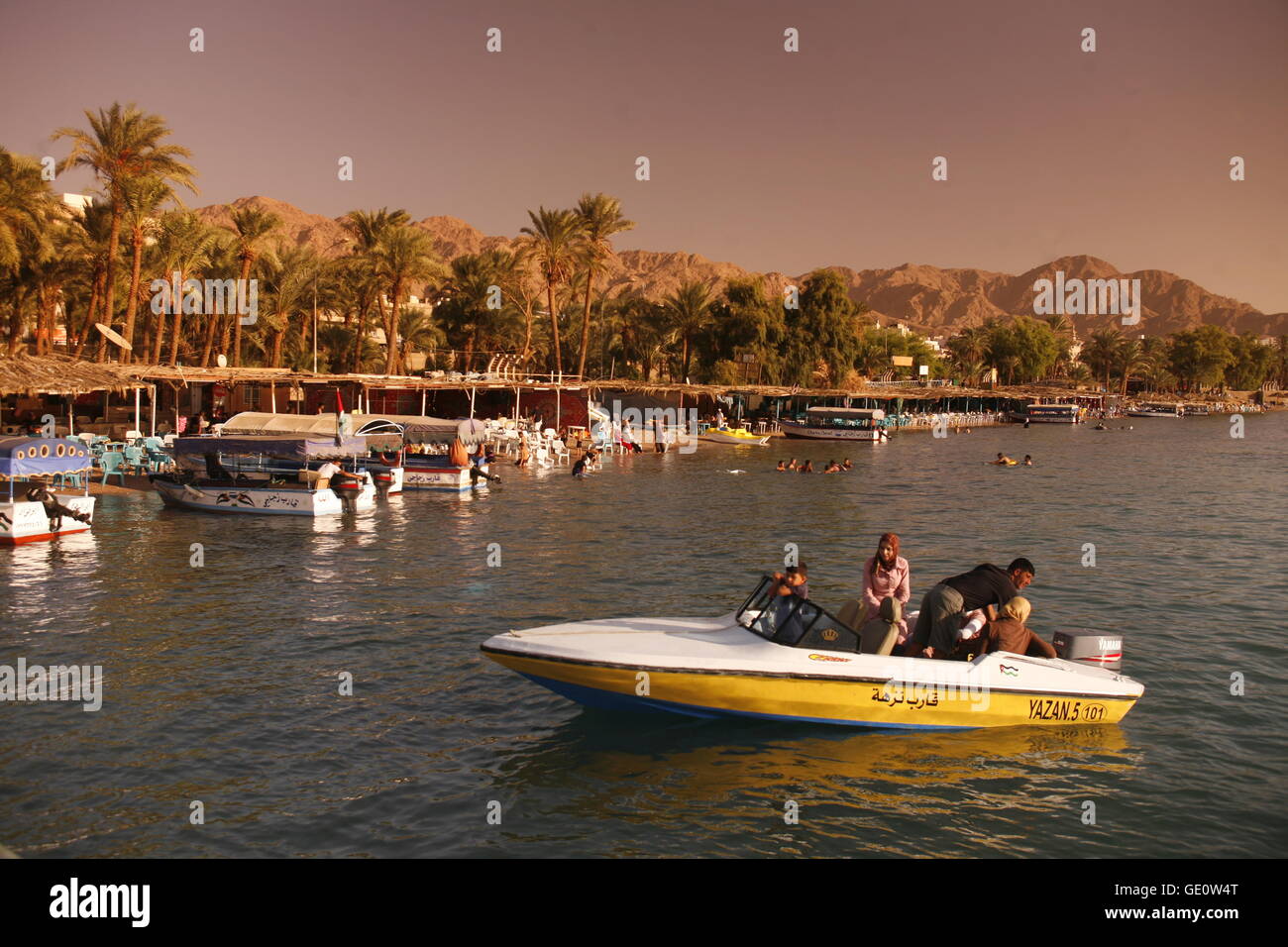 the coast with a Beach in the city of Aqaba on the red sea in Jordan in ...