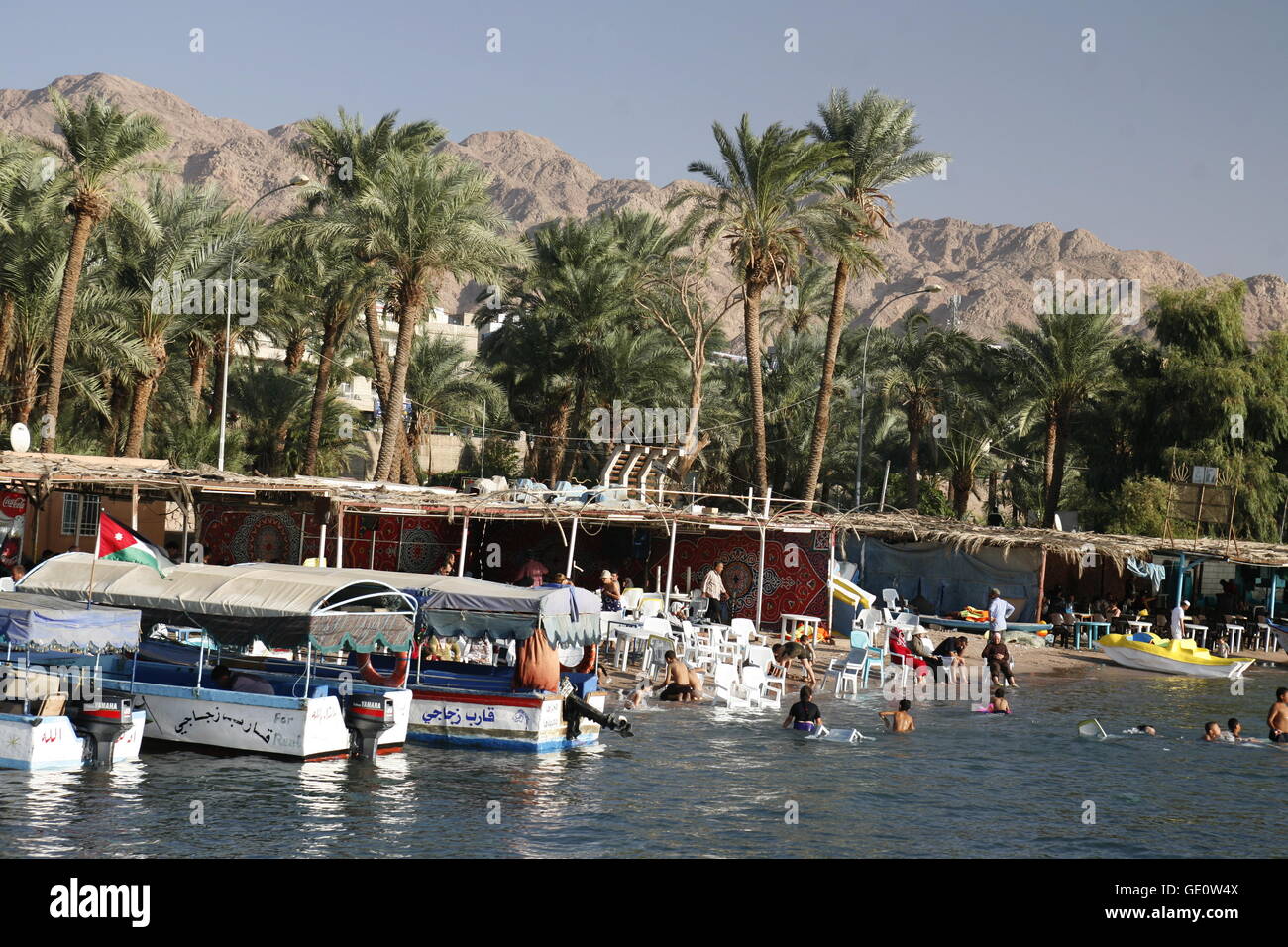 the coast with a Beach in the city of Aqaba on the red sea in Jordan in ...
