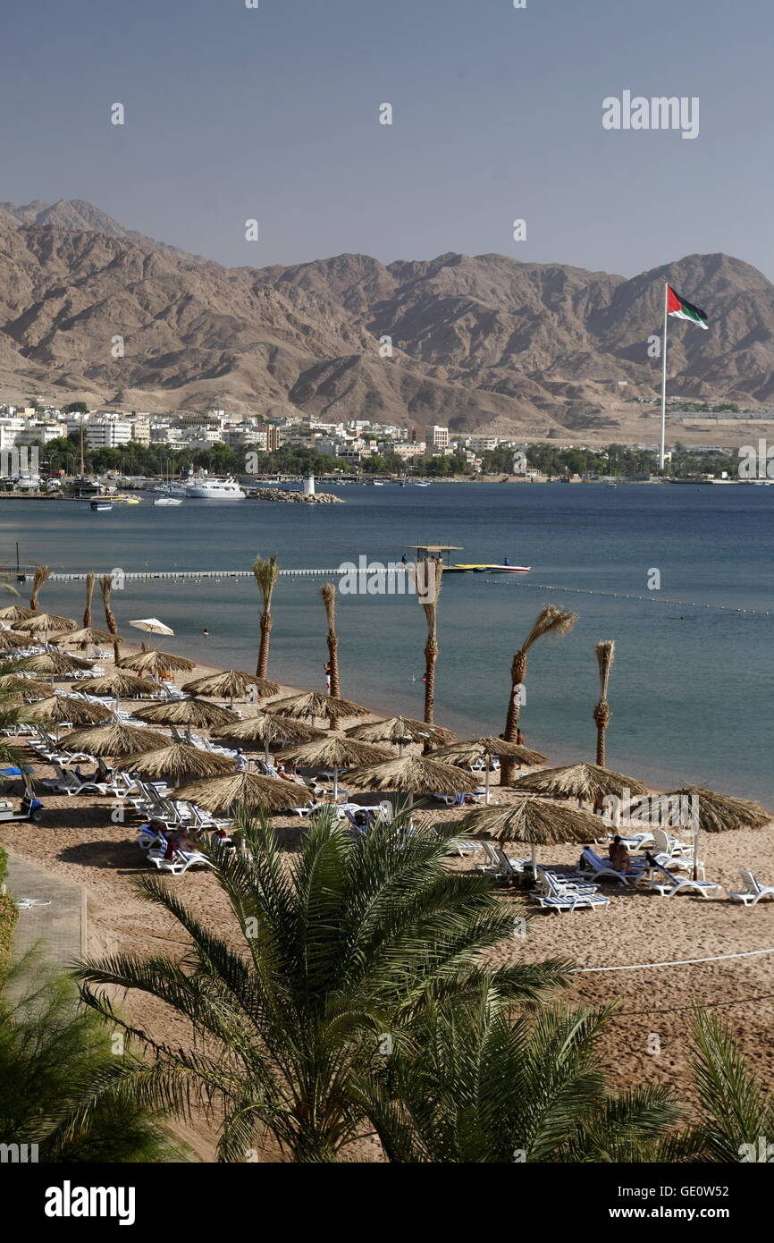 the coast with a Beach in the city of Aqaba on the red sea in Jordan in ...