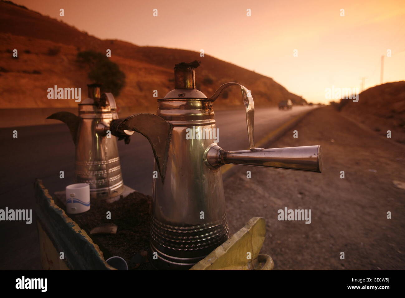a cafe stop at the road from Jerash to Amman in Jordan in the middle ...