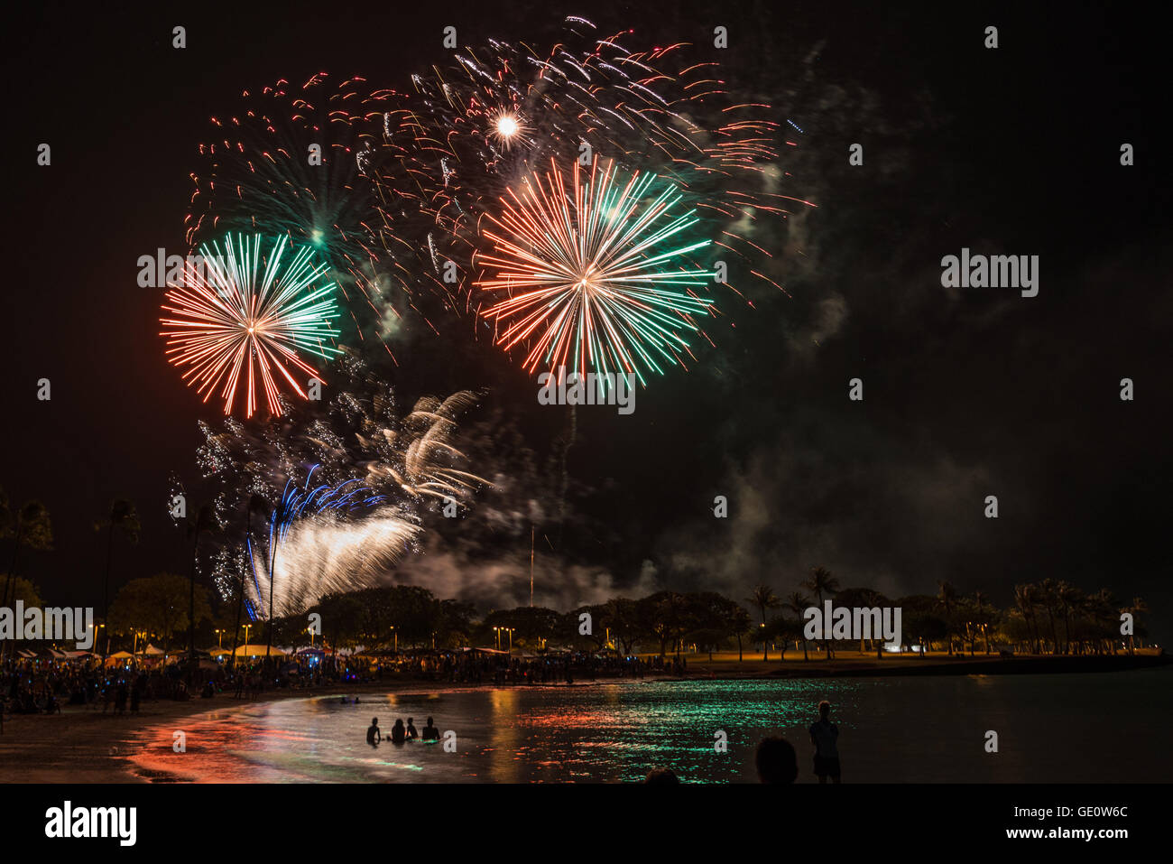 Fireworks in the night sky over Honolulu, Hawaii Stock Photo - Alamy