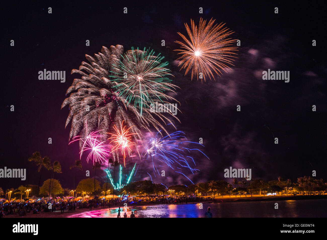 Fireworks in the night sky over Honolulu, Hawaii Stock Photo - Alamy
