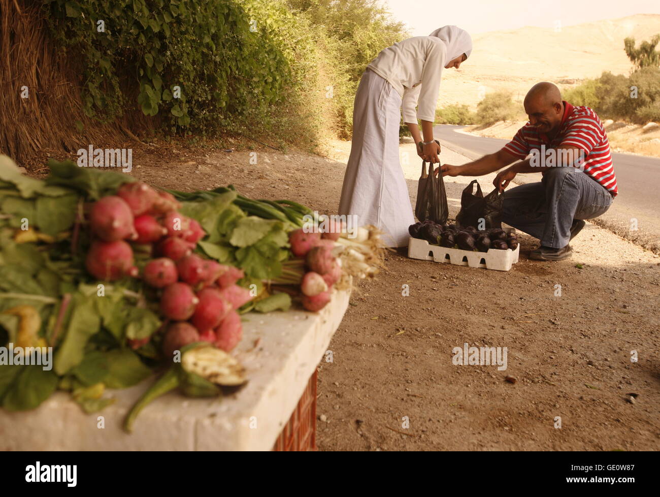 A Farmer Shop on the road near the City of Salt in Jordan in the middle ...