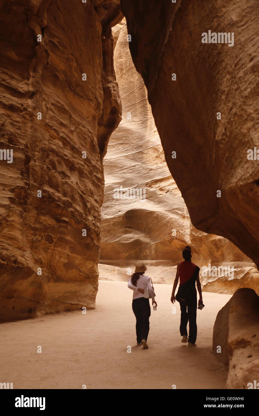 the landscape and streets in the Temple city of Petra in Jordan in the ...