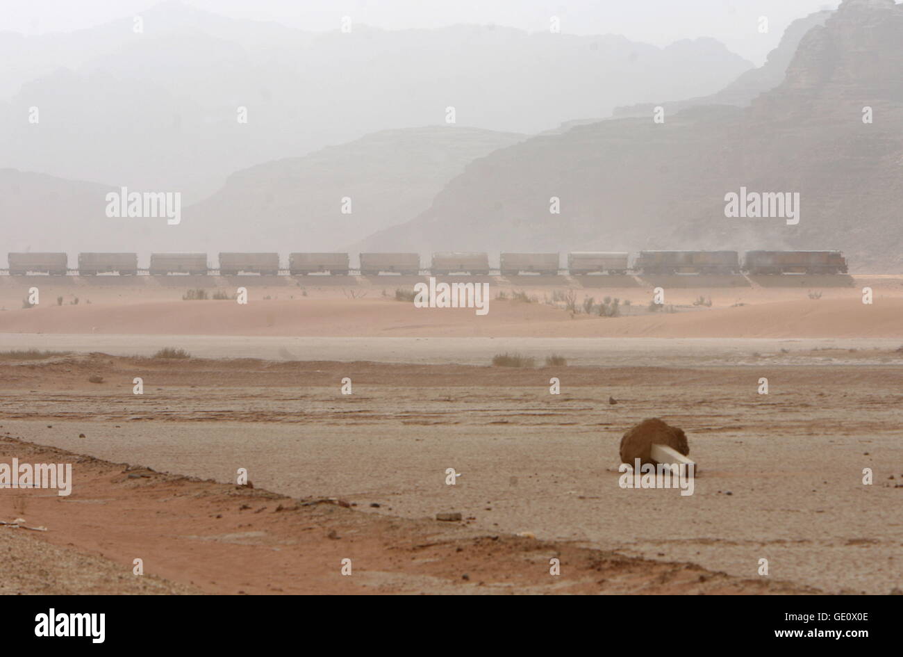 a Sandstorm in the Landscape of the Wadi Rum Desert in Jordan in the ...