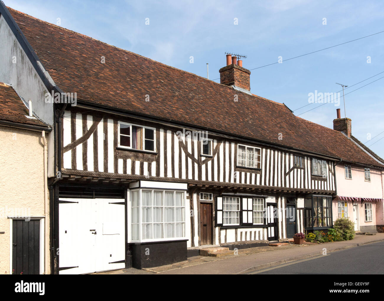 Half timbered Tudor buildings Debenham, Suffolk, England, UK Stock ...