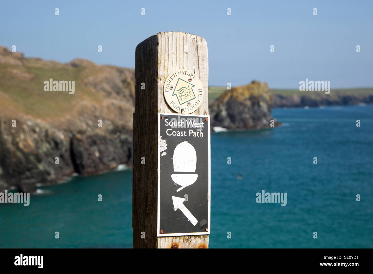 South West coast path waymark sign near, Kynance Cove, Lizard peninsula ...