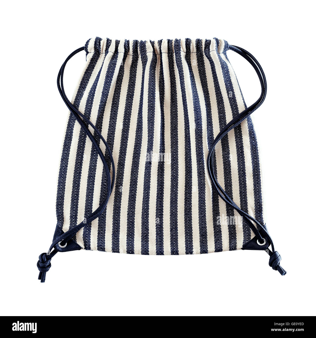 Cloth backpack in blue and white stripes isolated on white background ...