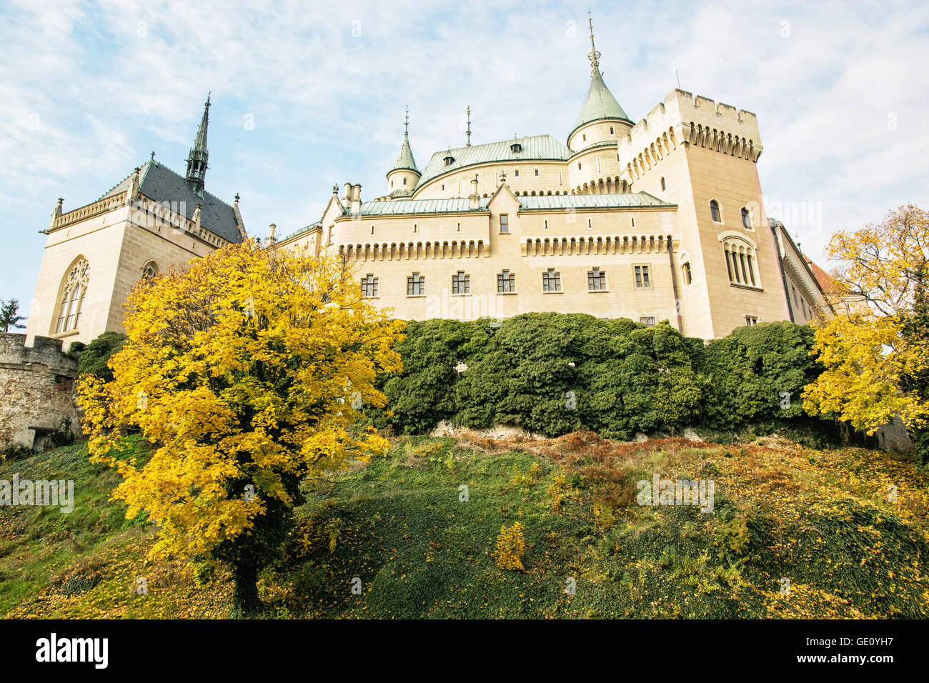 Bojnice castle in Slovak republic. Cultural heritage. Seasonal scene ...