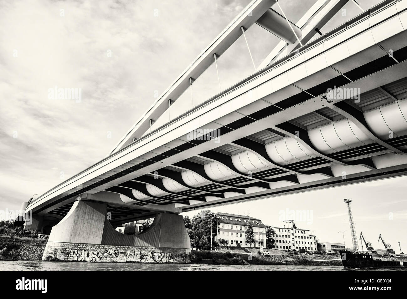 Modern Apollo bridge in Bratislava, Slovak republic. Architectural ...